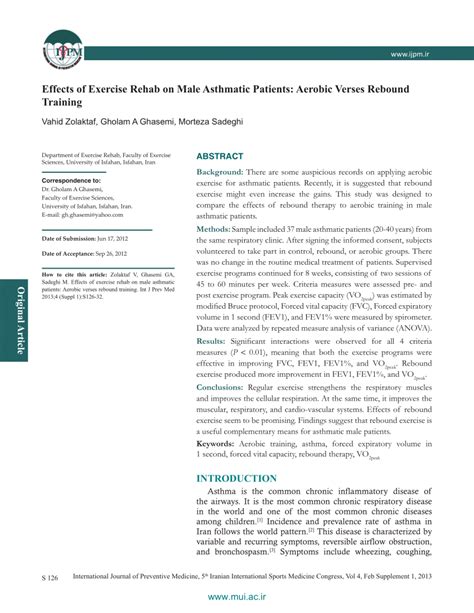 Pdf Effects Of Exercise Rehab On Male Asthmatic Patients Aerobic
