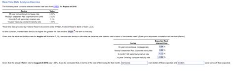 Real Time Data Analysis Exercise The Following Table