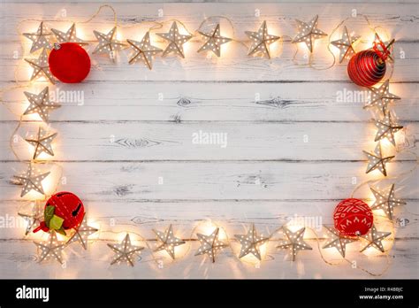 Red String Christmas Lights Border String Lights White Gold Wire Stock