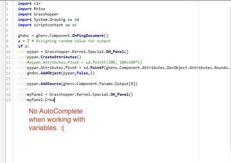 python autocomplete doesn t work for variables grasshopper developer