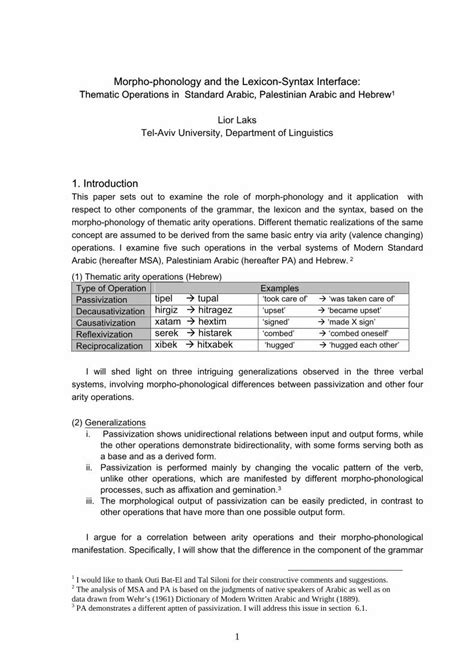 PDF Morpho Phonology And The Lexicon Syntax Interface Linguistics Huji Ac Il IATL Laks Pdf