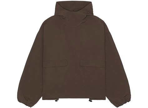 Fear Of God Essentials Military Nylon Hooded Anorak In Brown Oneness