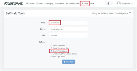 Self Help Tools Reset Application File Permissions GridPane