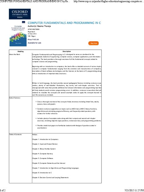 Computer Fundamentals And Programming In C By Reema Thareja Pdf C Programming Language