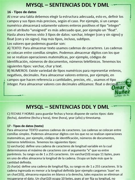 2 sentencias sql pdf tipo de datos datos