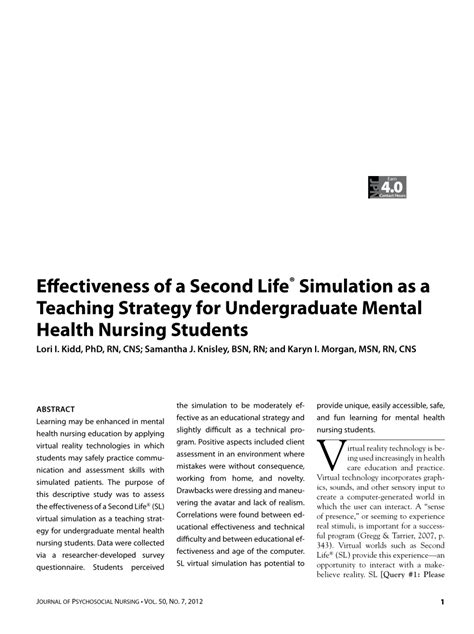 Pdf Effectiveness Of A Second Life R Simulation As A Teaching Strategy For Undergraduate