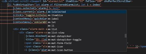 intelisense in cdkvirtualfor of cdk virtual scroll viewport not working