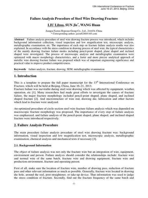 Failure Analysis Procedure Of Steel Wire Drawing Fracture Pdf