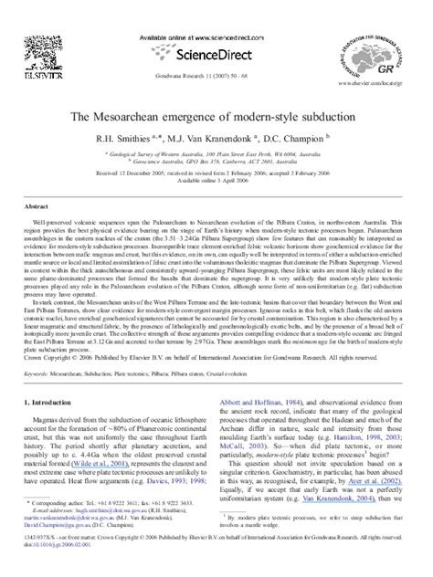 Pdf The Mesoarchean Emergence Of Modern Style Subduction