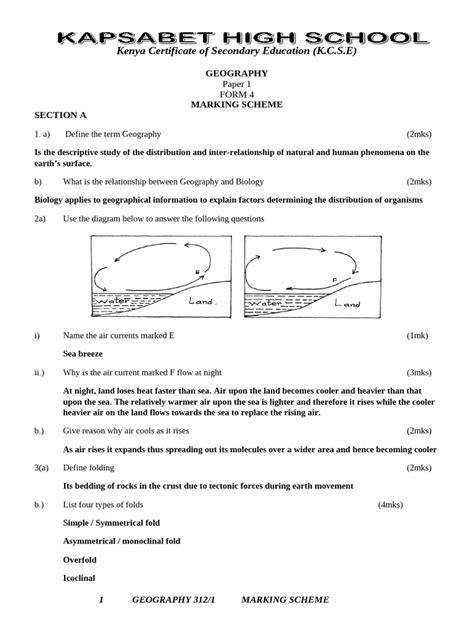 geography pp1 marking scheme pdf