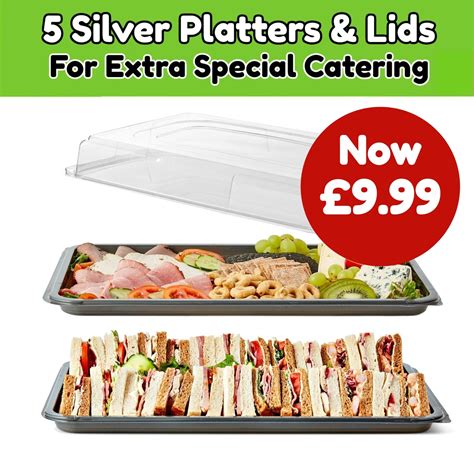Large Silver Platter Trays With Lids For Sandwiches 5 Pack Caterline