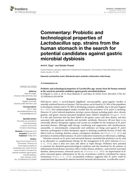 Pdf Commentary Probiotic And Technological Properties Of