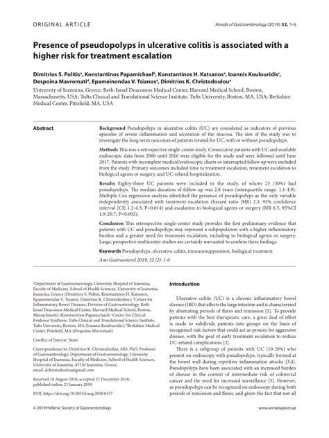 Pdf Presence Of Pseudopolyps In Ulcerative Colitis Is Associated With A Higher Risk For