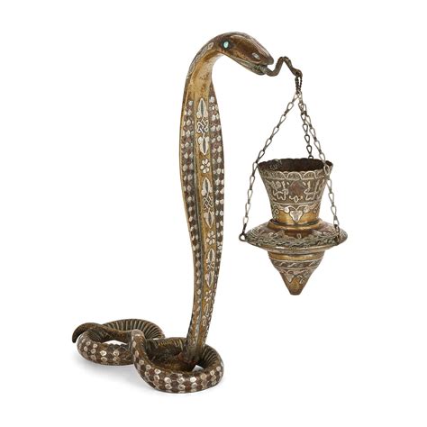 Pair Of Silver Inlaid Brass Art Deco Serpent Candle Holders For Sale At