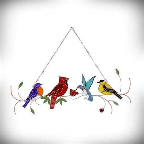 Four Birds On A Branch Stained Glass Suncatcher
