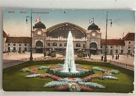 Alte Ansichtskarte Bahnhof Basel Mit Springbrunnen Um 1910 Kaufen