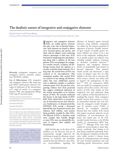 Pdf The Dualistic Nature Of Integrative And Conjugative Elements