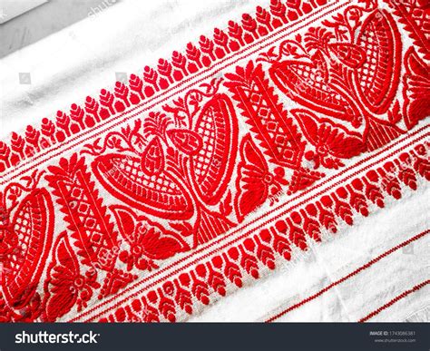 Assamese Gamosa Traditional Red And White Cloth Of Assam