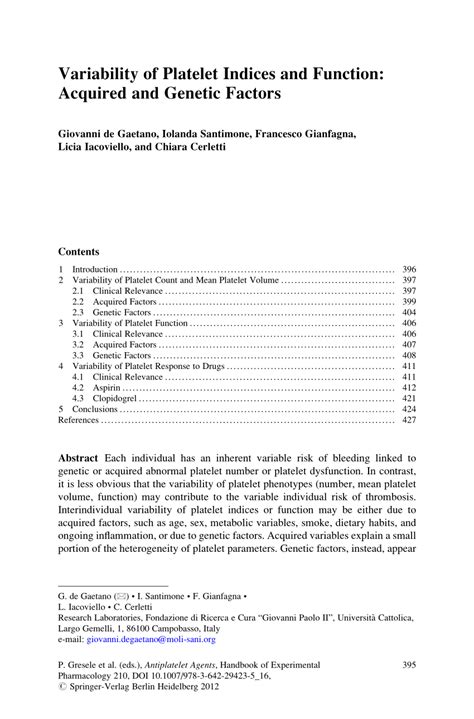 Pdf Variability Of Platelet Indices And Function Acquired And