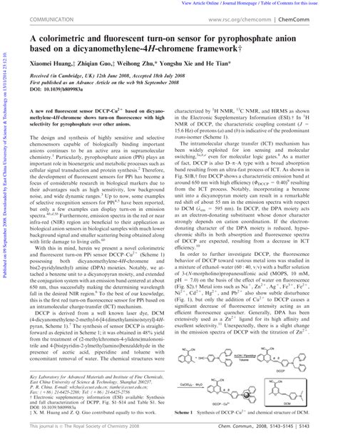 Pdf A Colorimetric And Fluorescent Turn On Sensor For Pyrophosphate