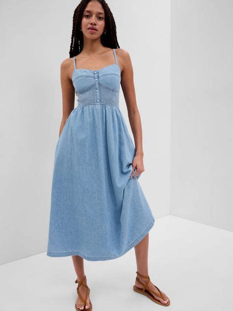 Gap 100 Organic Cotton Denim Corset Midi Dress With Washwell Light Indigo