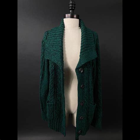 Dark Forest Green Knit Sweater Cardigan With Large Depop