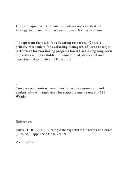 1 Four Major Reasons Annual Objectives Are Essential For Strategy Docx