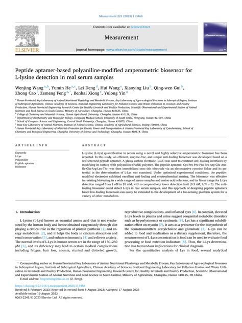 Pdf Peptide Aptamer Based Polyaniline Modified Amperometric Biosensor For L Lysine Detection