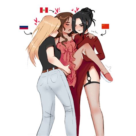 Rule 34 3girls Asian Female Black Hair Blonde Hair Blush China Countryhumans Chinese Female