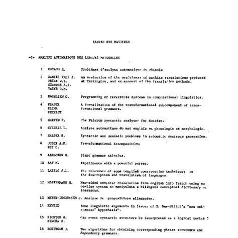 Coling 1967 Volume 1 Conference Internationale Sur Le Traitement