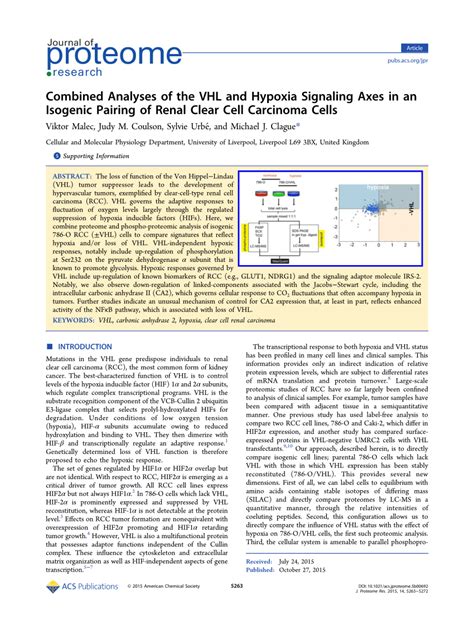 Pdf Combined Analyses Of The Vhl And Hypoxia Signaling Axes In An