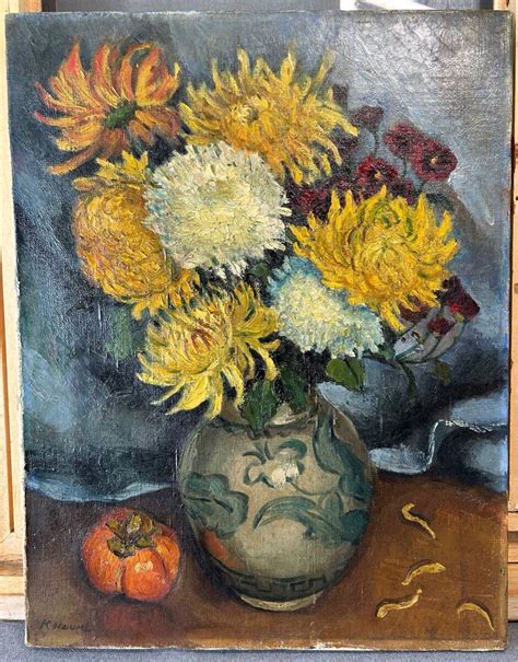 真作 小泉清 菊 F6号 画寸33cm×42cm 油絵 油彩画 静物画 金縁木製額装付き静物画｜売買されたオークション情報、yahooの商品情報をアーカイブ公開 オークファン
