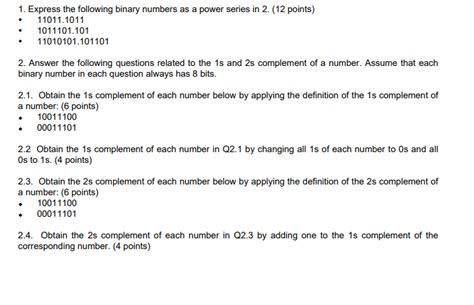 Solved 1 Express The Following Binary Numbers As A Power