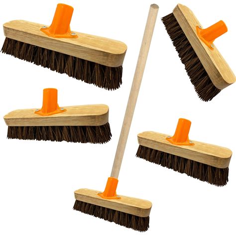 Deck Scrubber Brush With Wooden Handle Strong Stiff Floor Broom With