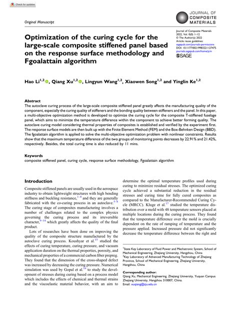 Pdf Optimization Of The Curing Cycle For The Large Scale Composite Stiffened Panel Based On