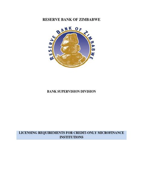 Reserve Bank Of Zimbabwe Microfinance Licensing Pdf Bankruptcy