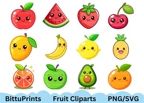 Cute Fruit Clipart Clip Art Set Of Apple Watermelon Orange Banana