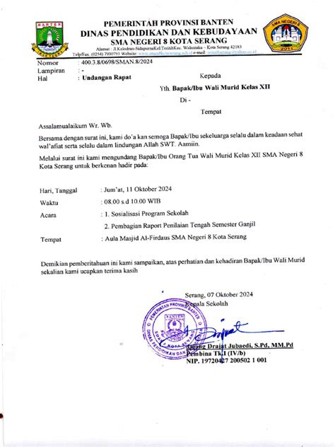 Undangan Rapat Orang Tua Kelas Xii Pdf