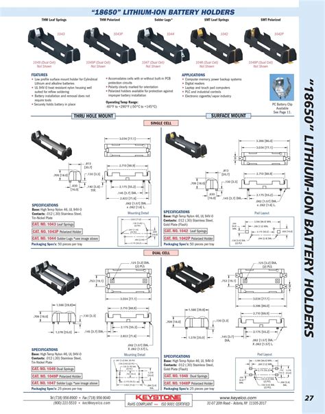 18650 Keystone Electronics Battery Holder