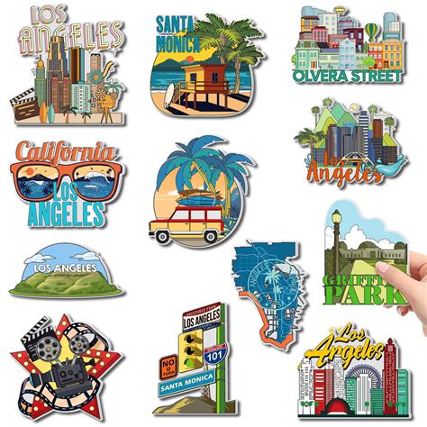 12 Pcs Los Angeles California Fridge Magnet Usa Cities