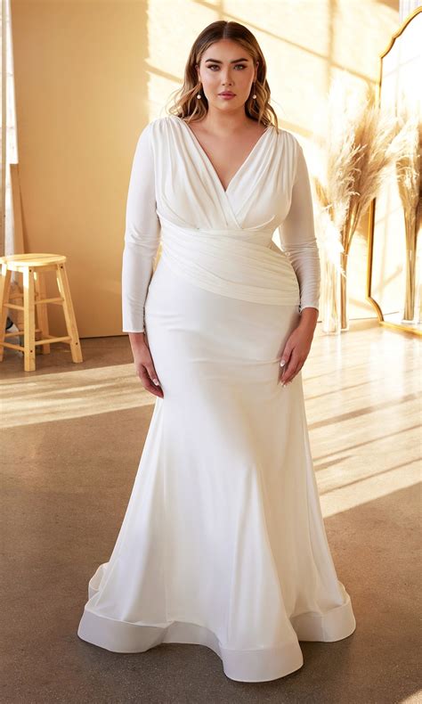 Long Sleeve Plus Size White Formal Dress Promgirl