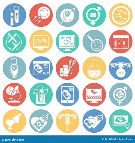 Ivf Icons Set On Color Circles White Background For Graphic And Web