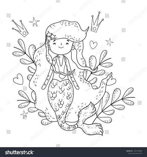 해초 아래 바다 속 귀여운 인어 스톡 벡터로열티 프리 1252194985