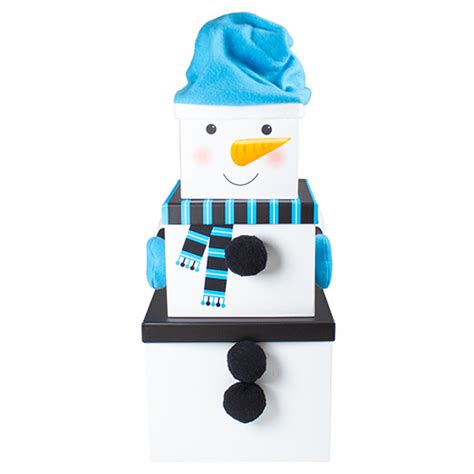 Snowman Blue Christmas Plush Large Stackable T Boxes Pack Of 3