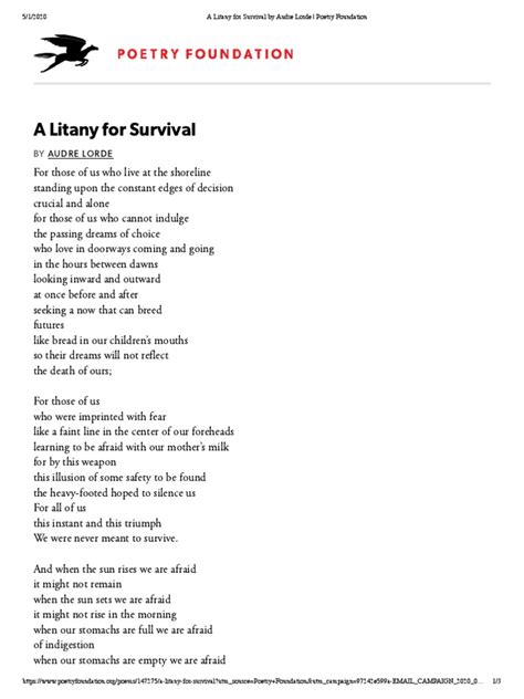 A Litany For Survival By Audre Lorde Poetry Foundation Pdf