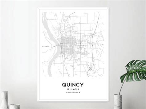 Quincy Map Print Quincy Map Poster Wall Art Il City Map Illinois
