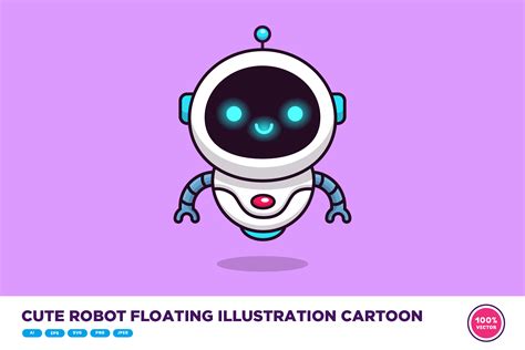 Cute Robot Floating Illustration Cartoon Graphic By Catalyststuff