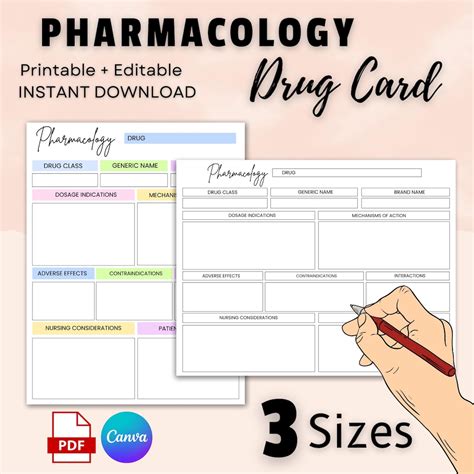 Pharmacology Drug Card Template Printable And Editable Cards Drug