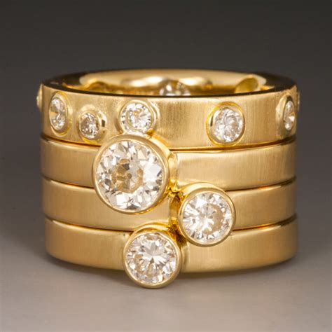 Set Of Stacking Rings With Diamonds 18ky Laurie Donovan Designs