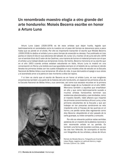 Pdf Un Renombrado Maestro Elogia A Otro Grande Del Arte Hondureño Moisés Becerra Escribe En